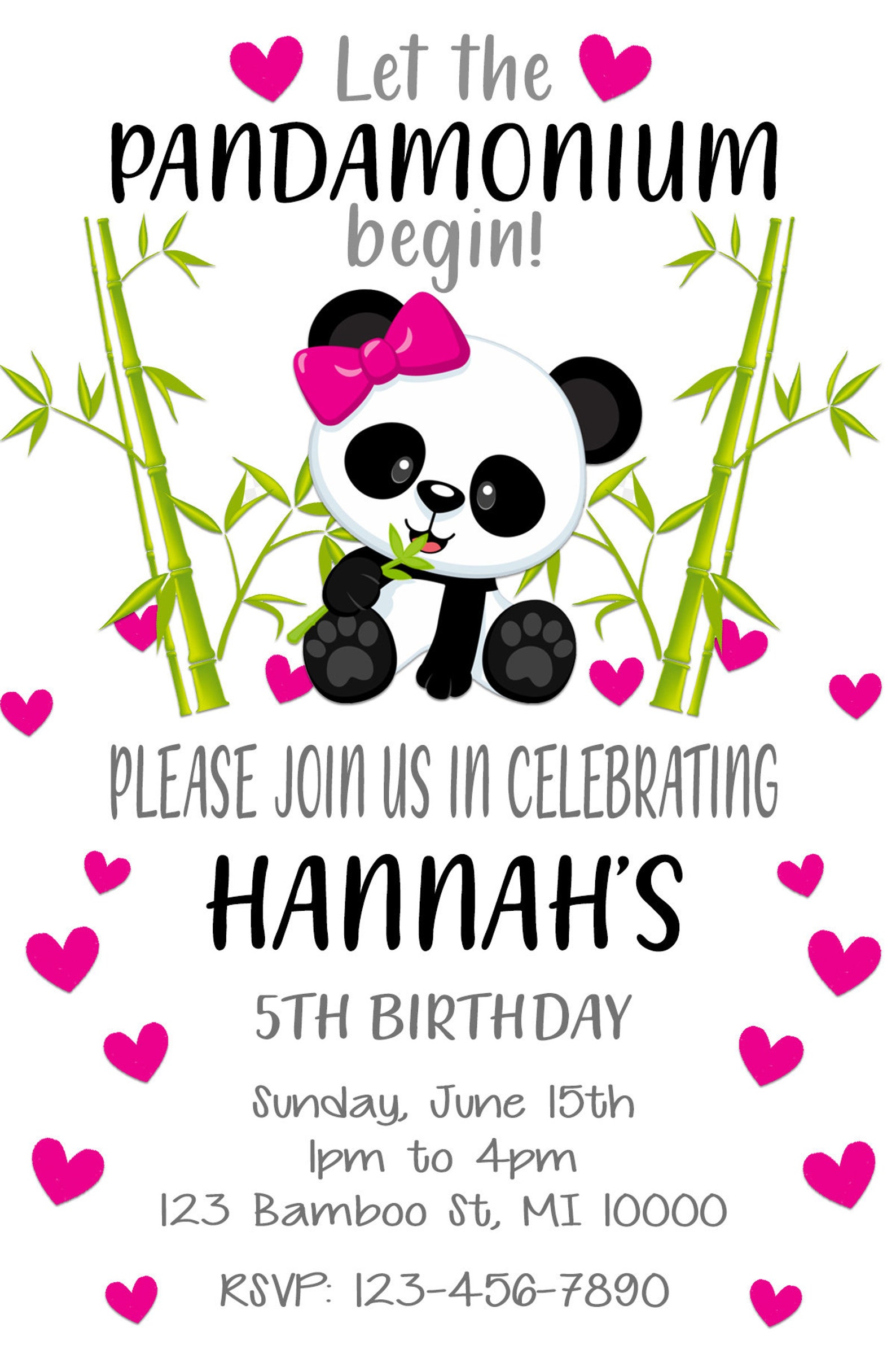 Girls PANDA Birthday Party Invitation Cute DIGITAL - Etsy