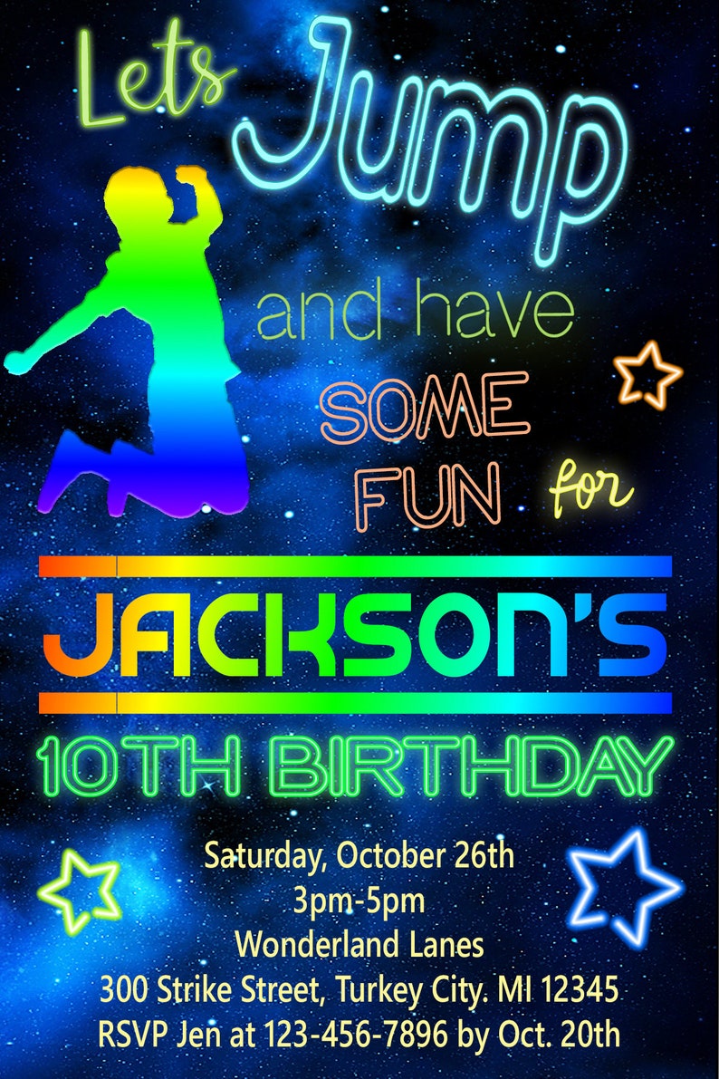 Boys Jump Birthday Party Invitation Personalized Digital, With Bonus ...