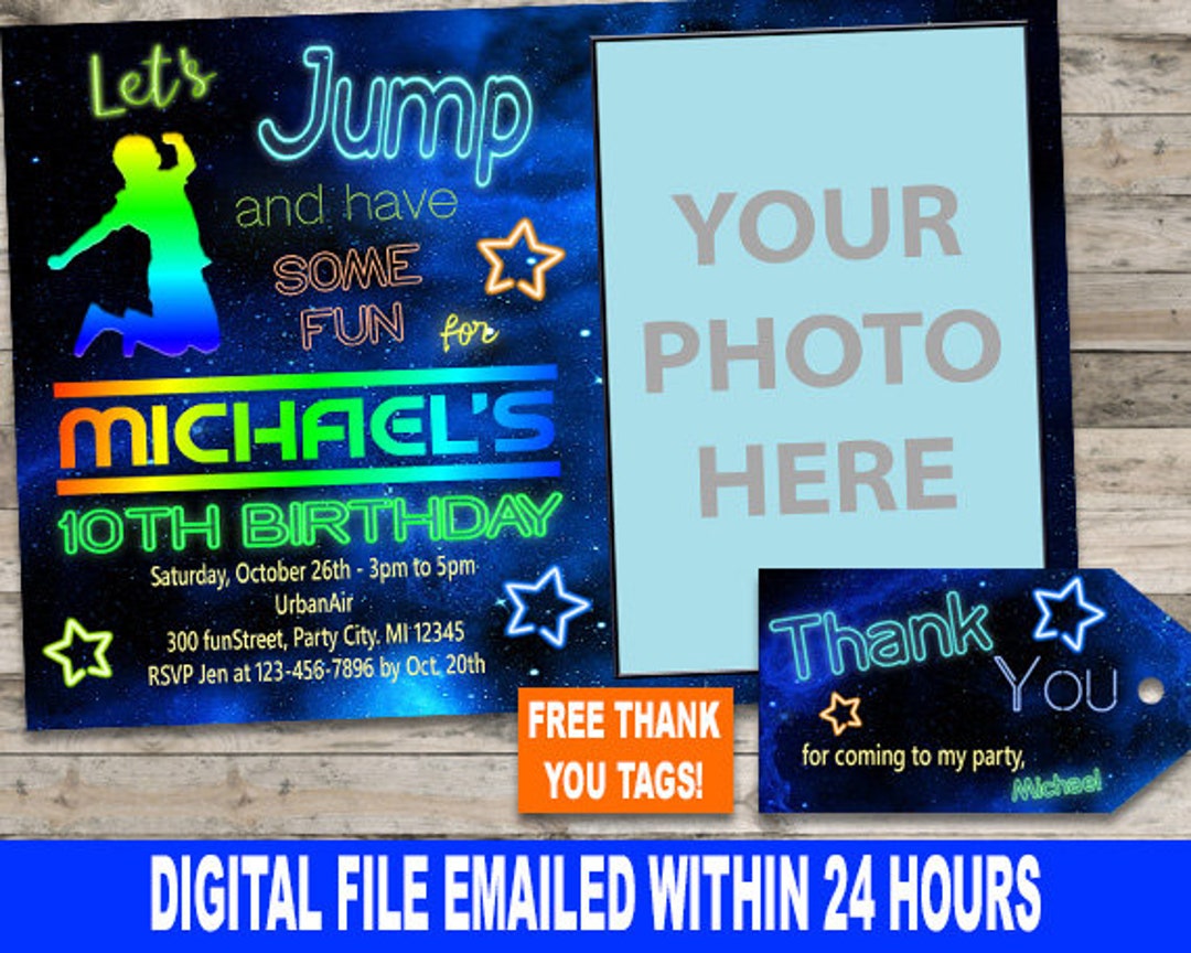 Boys Jump Birthday Party Invitation Personalized Digital, With Bonus ...