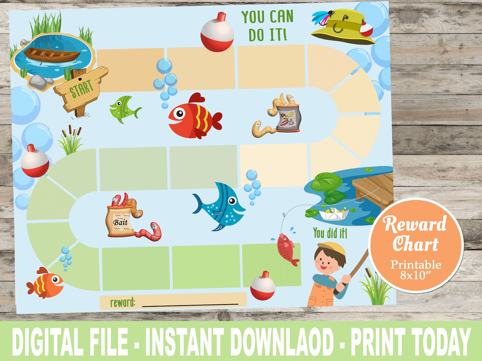 Printable Fishing Reward Chart | Behavior Chart | Kids Routine Chore ...