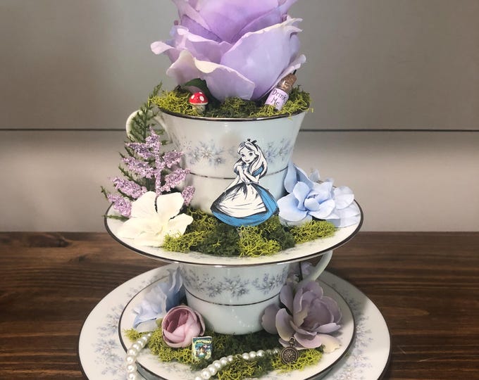 Whimsical Stacked Teacup Centerpiece | 13” Tall | Mad Hatter Tea Party ...