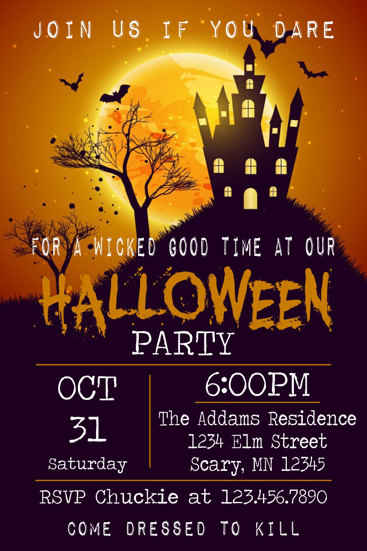 Halloween Party Invitation Creepy Jack-O-Lantern Digital | Etsy