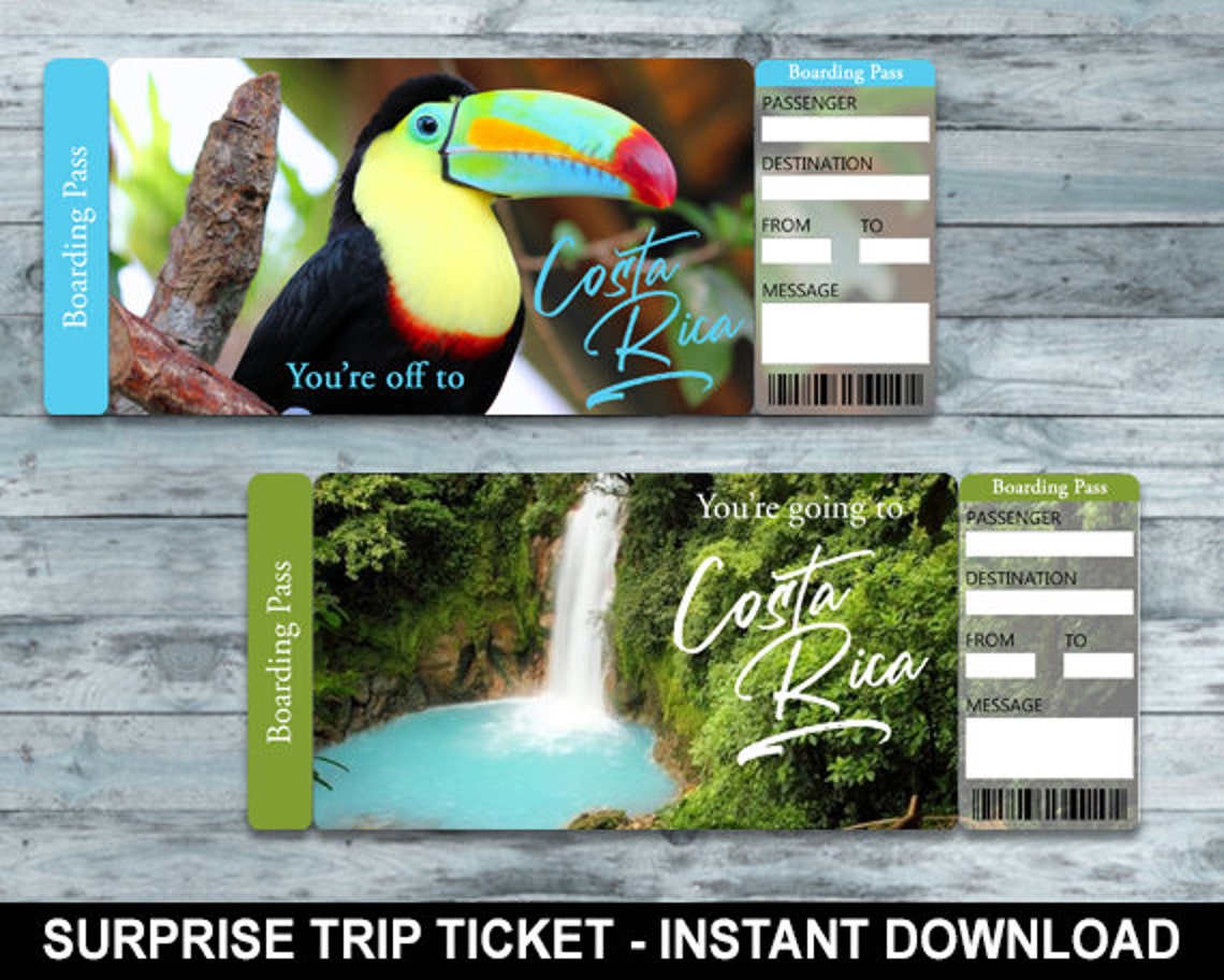 Surprise COSTA RICA Trip Gift Ticket. Boarding Pass. Trip - Etsy