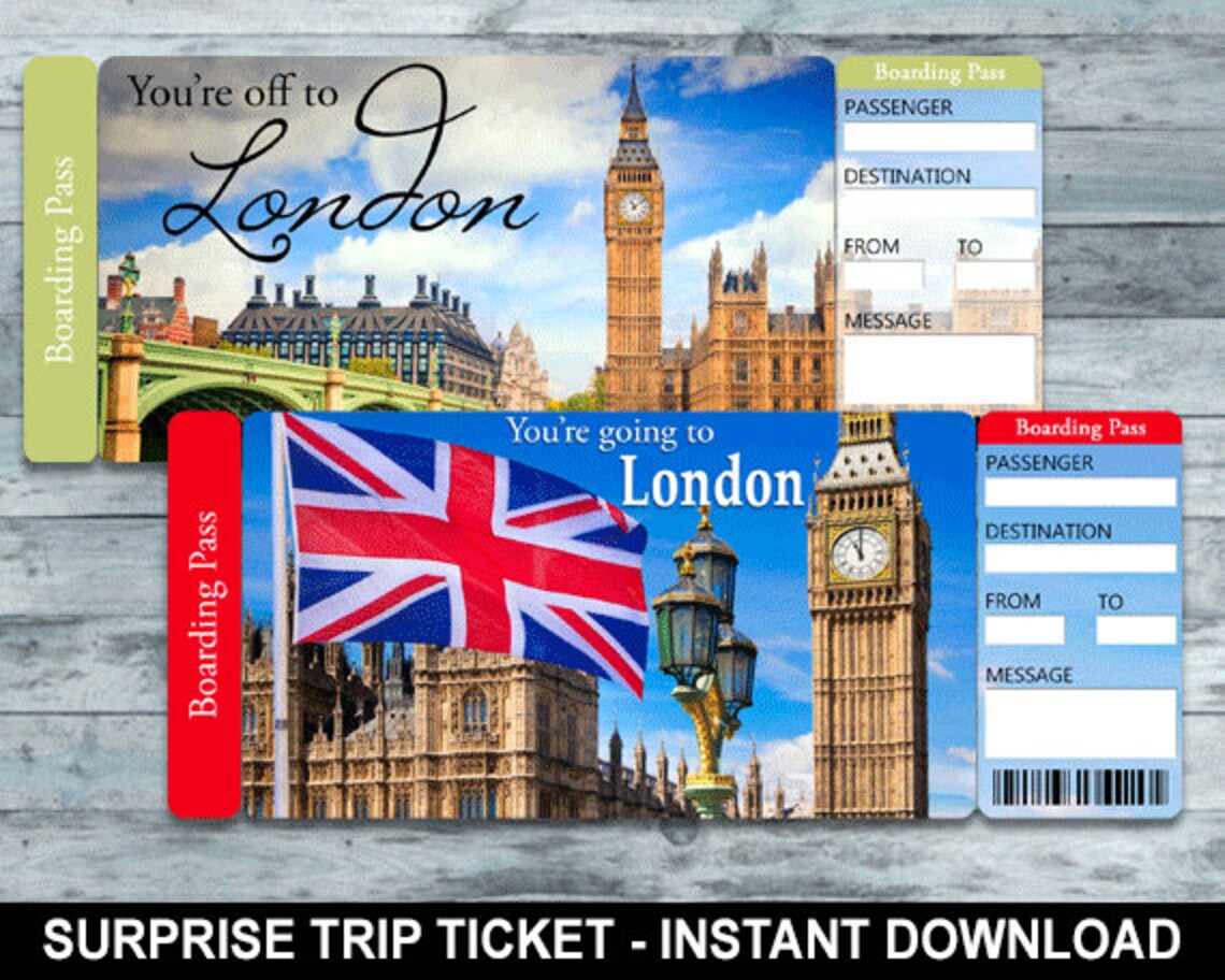 Surprise LONDON Trip Ticket. Boarding Pass. Trip Ticket. Vacation ...
