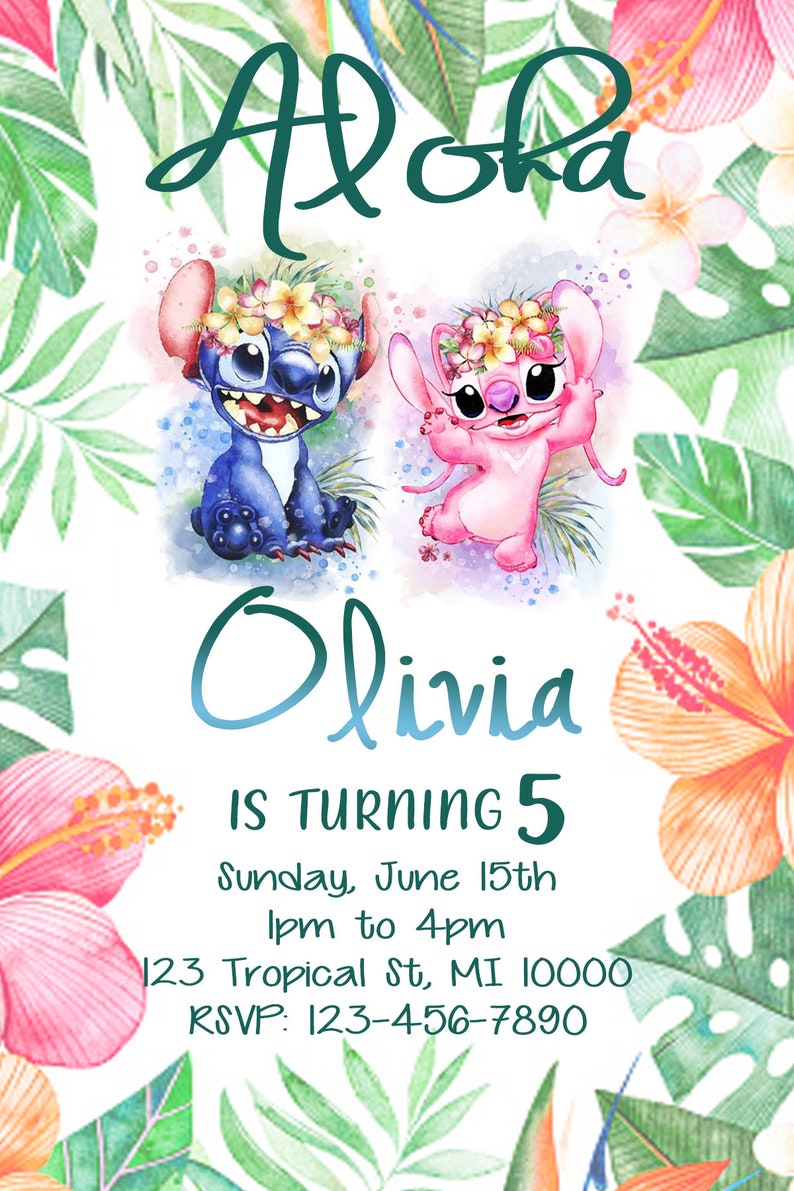 Stitch and Angel Invitation Anniversaire Fête inviter - Etsy France