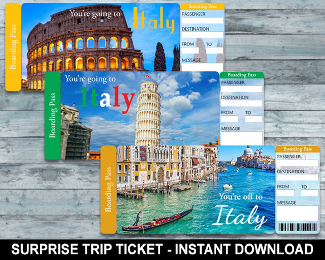 Printable ITALY Surprise Trip Gift Ticket. Boarding Pass. Trip Ticket ...