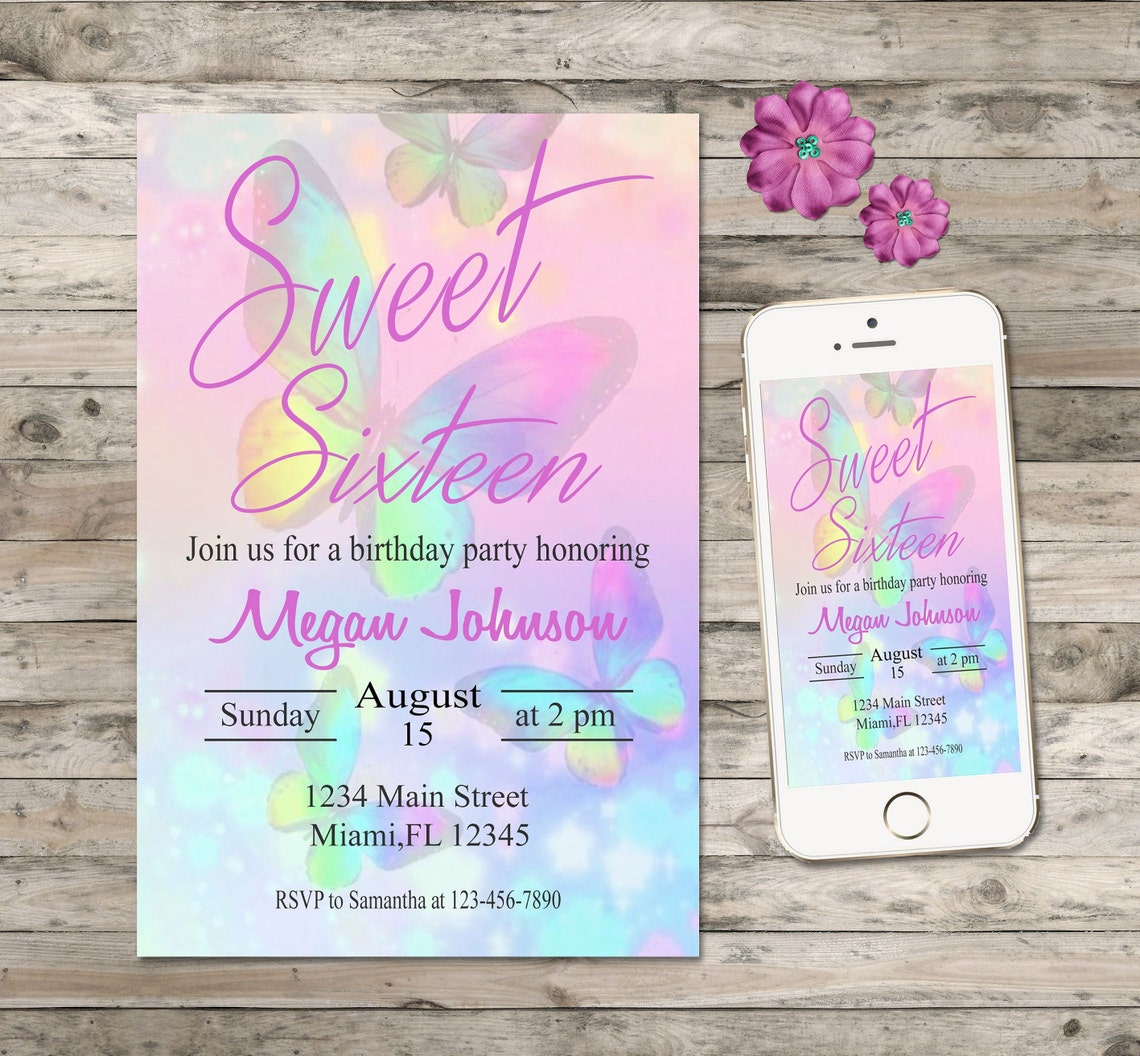 Sweet 16 Birthday Party Invitation Digital | Etsy
