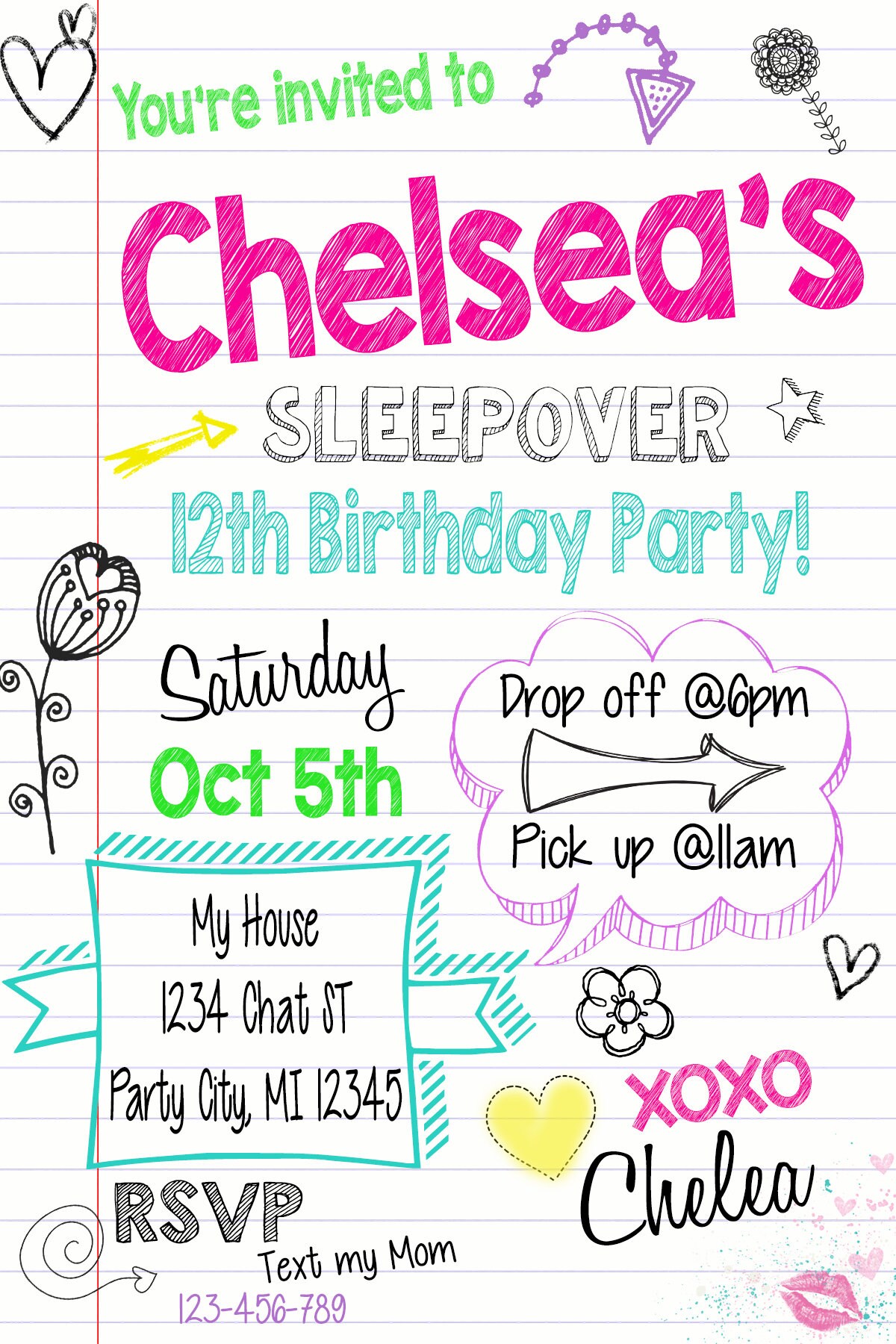 Sleepover Notebook Girls Birthday Party Invitation - Etsy
