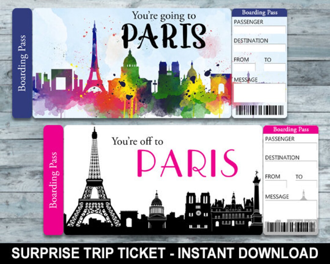 Surprise PARIS France Trip Gift Ticket. Boarding Pass. Trip Ticket ...