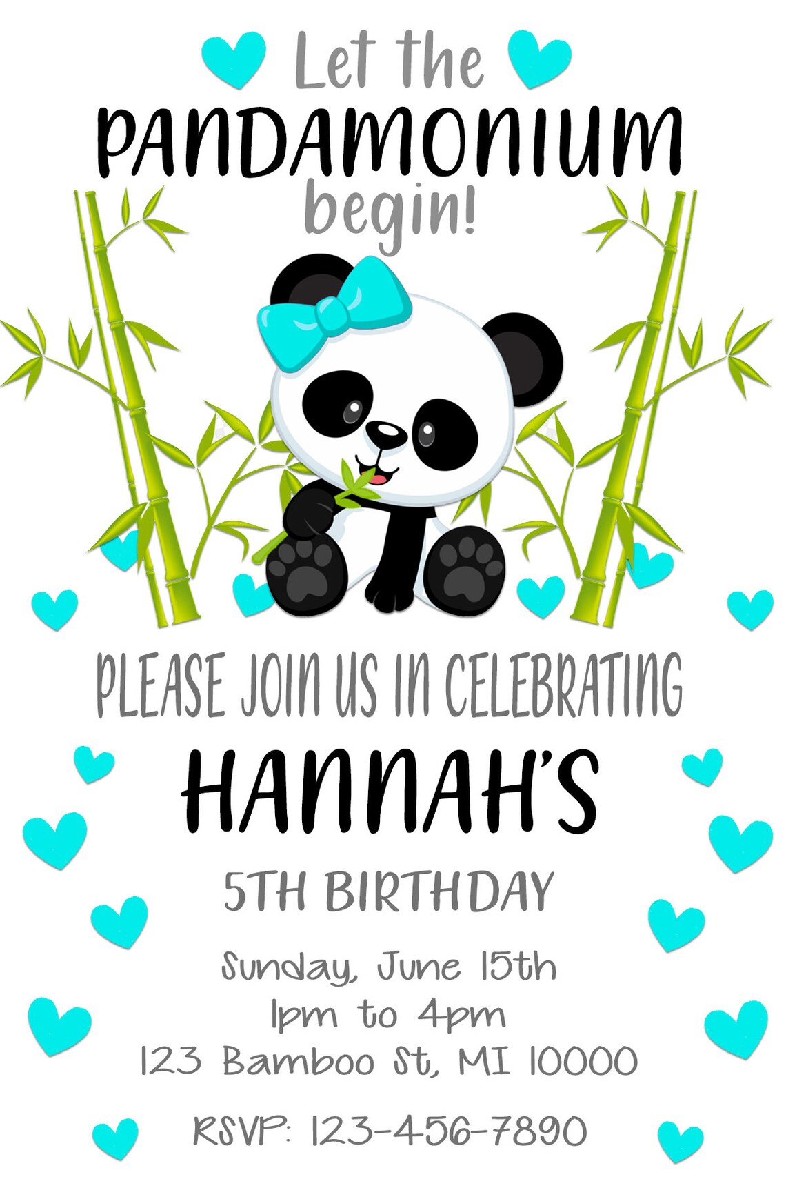 Girls PANDA Birthday Party Invitation Cute DIGITAL - Etsy