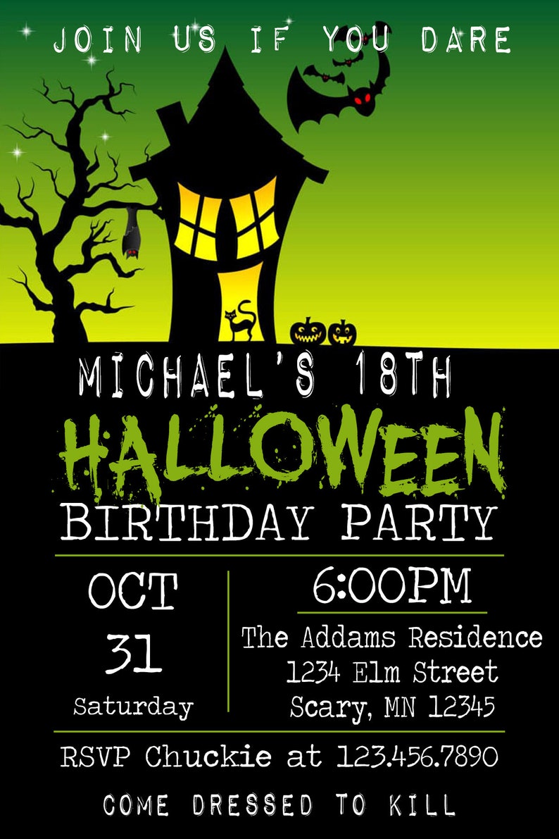 Halloween Birthday Party Invitation Haunted House With Red Sky - Etsy