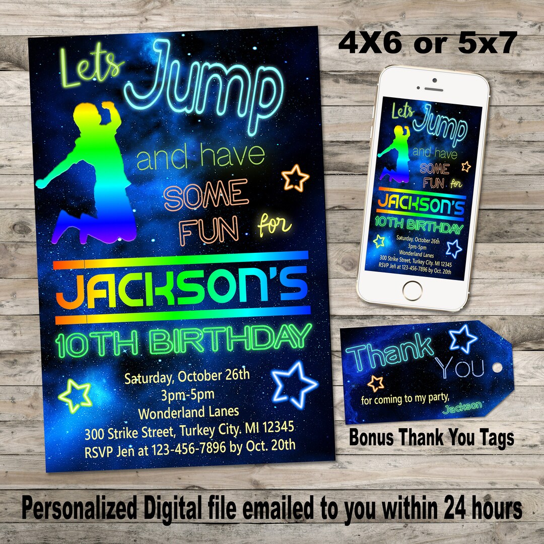 Boys Jump Birthday Party Invitation Personalized Digital, With Bonus ...