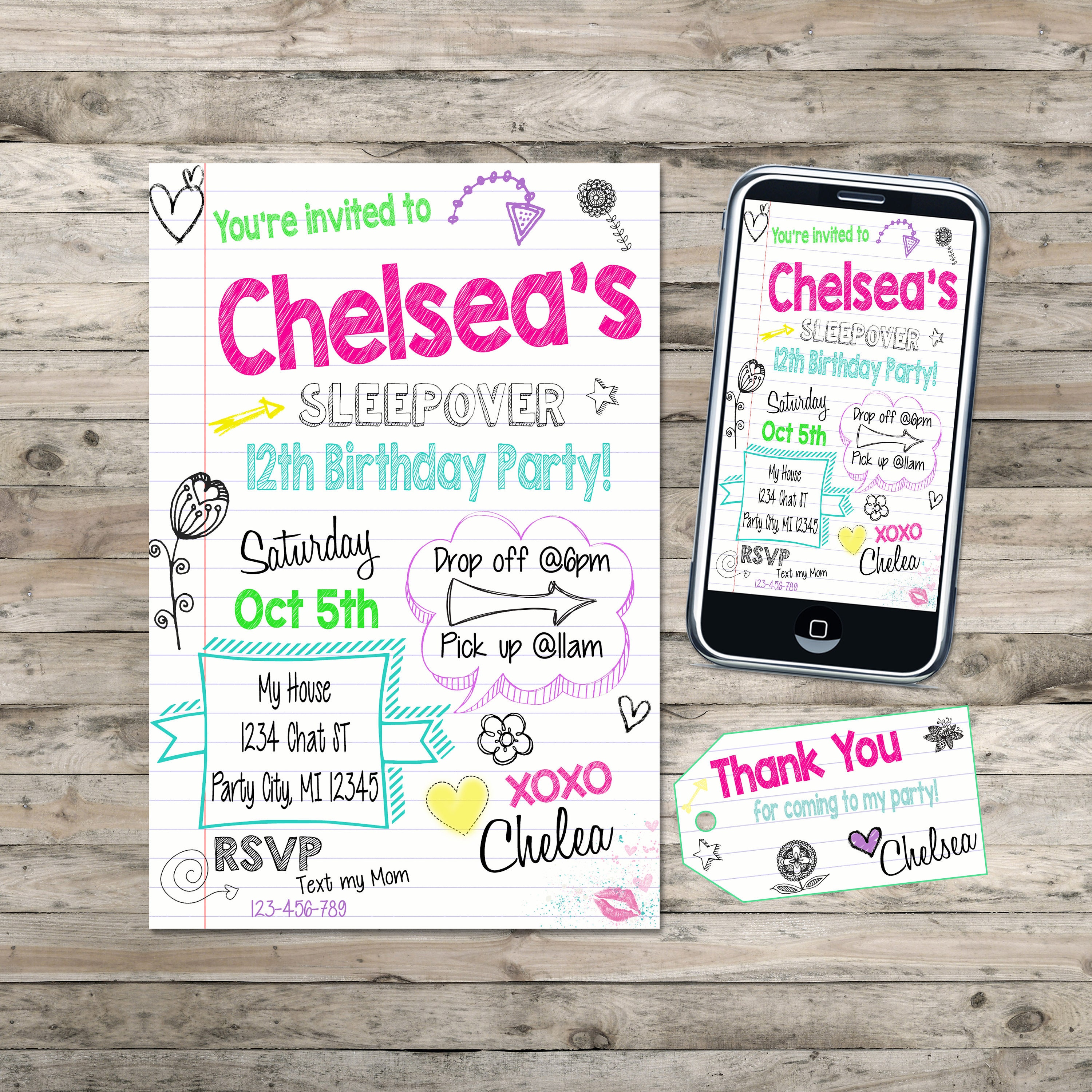 Sleepover Notebook Girls Birthday Party Invitation - Etsy