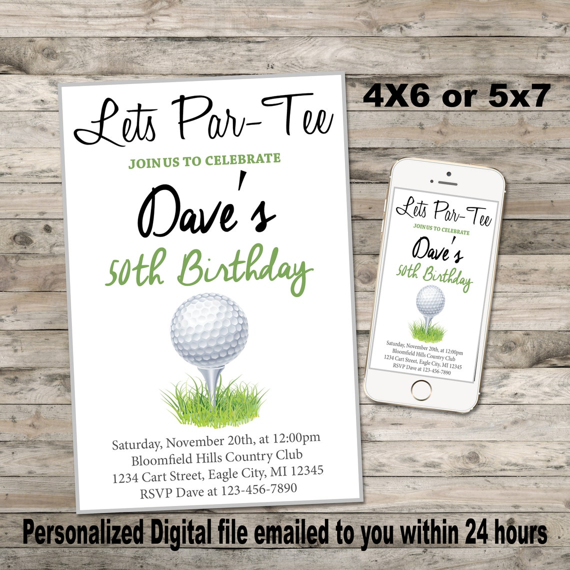 Golf Birthday Party Invitation Digital, Mens, Boys, Evite - Etsy
