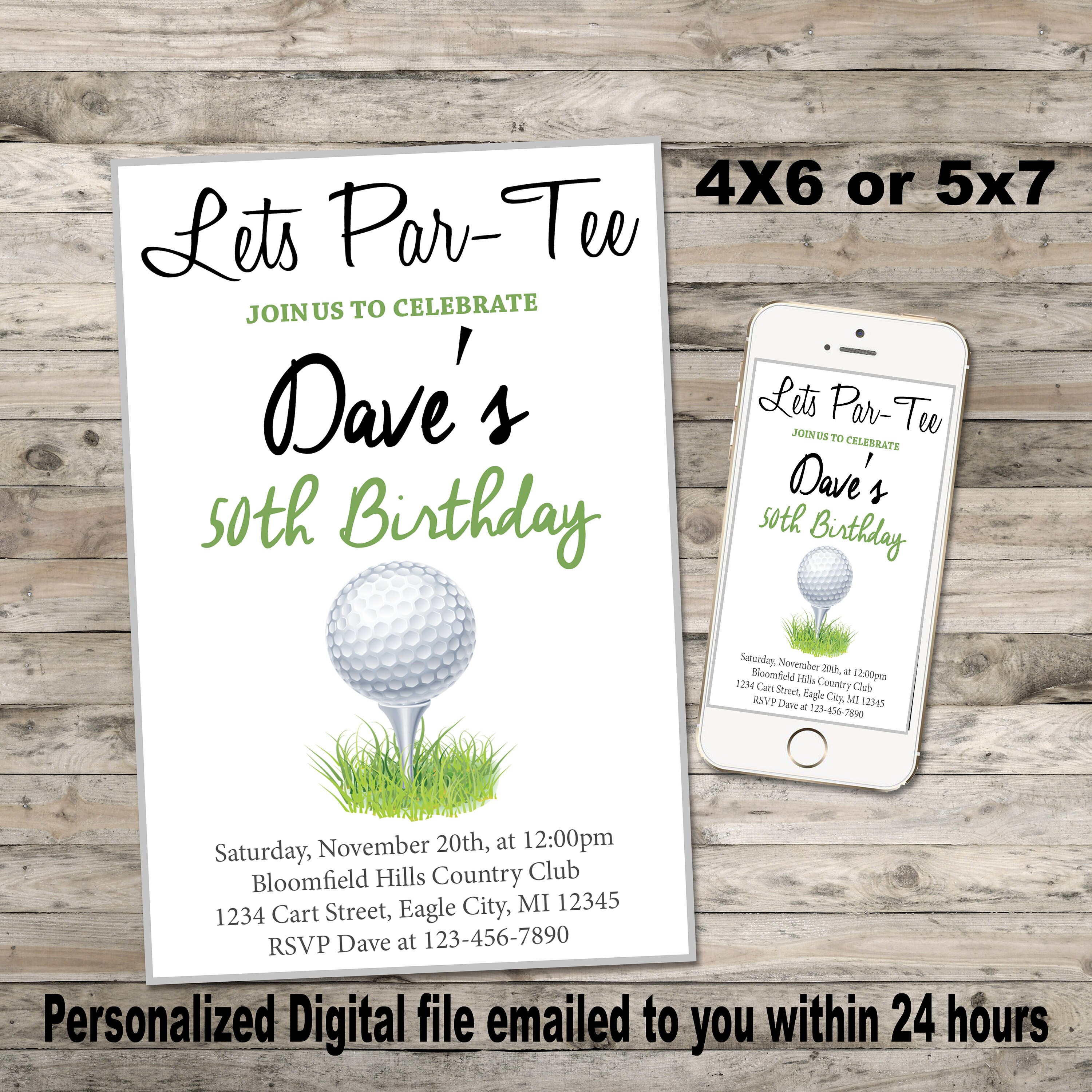 Golf Birthday Party Invitation Digital Mens Boys Evite | Etsy