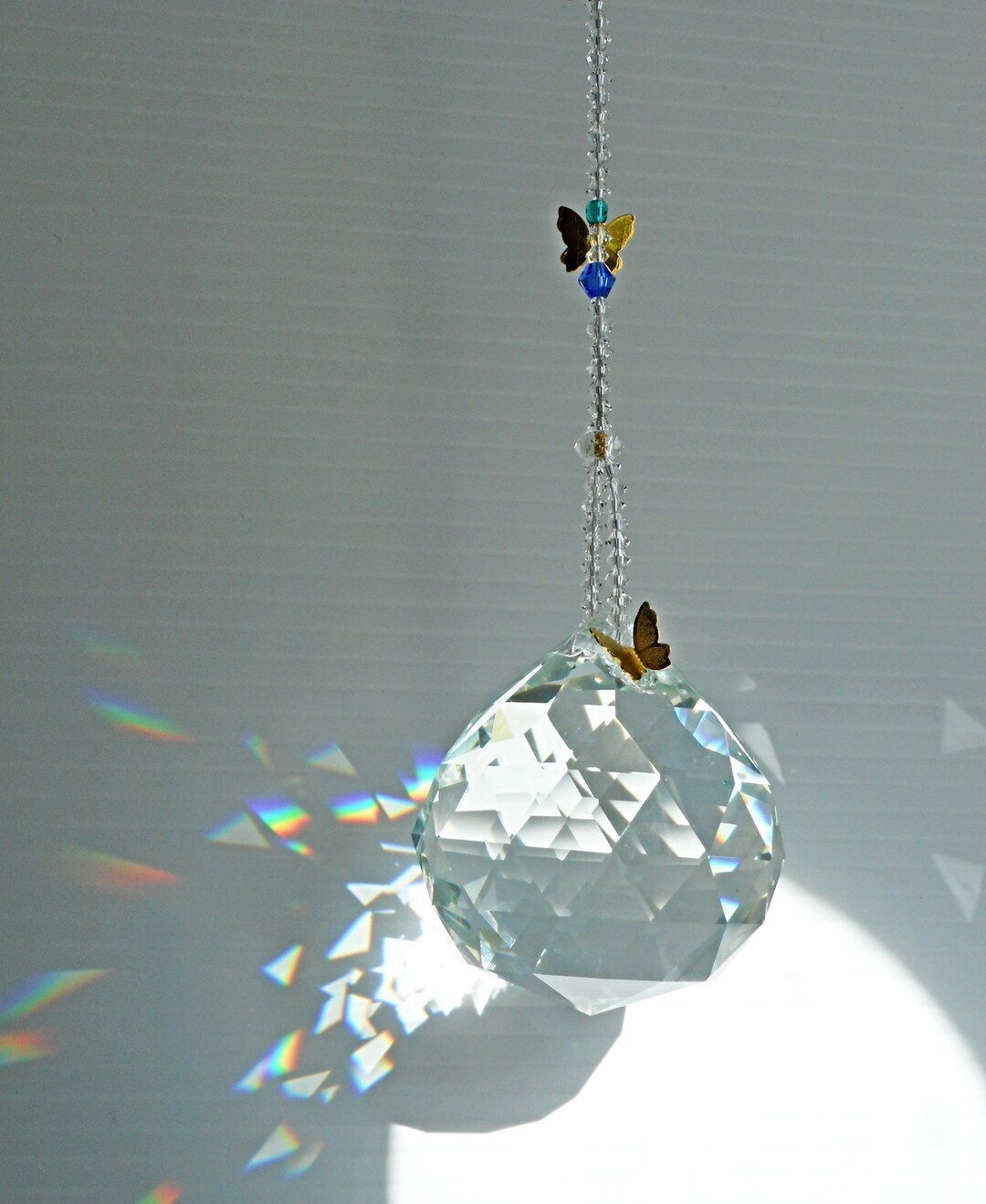 Butterfly Suncatcher With Green and Blue Accents. Big Crystal Ball to ...
