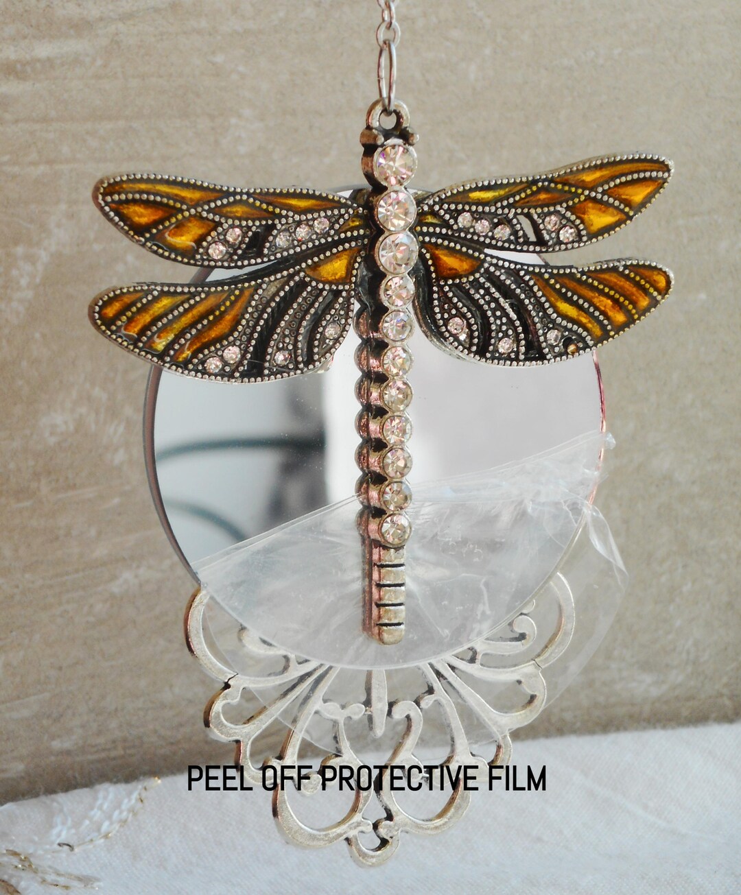 Mirror Suncatcher With Golden Dragonfly for Hanging in the Garden or ...