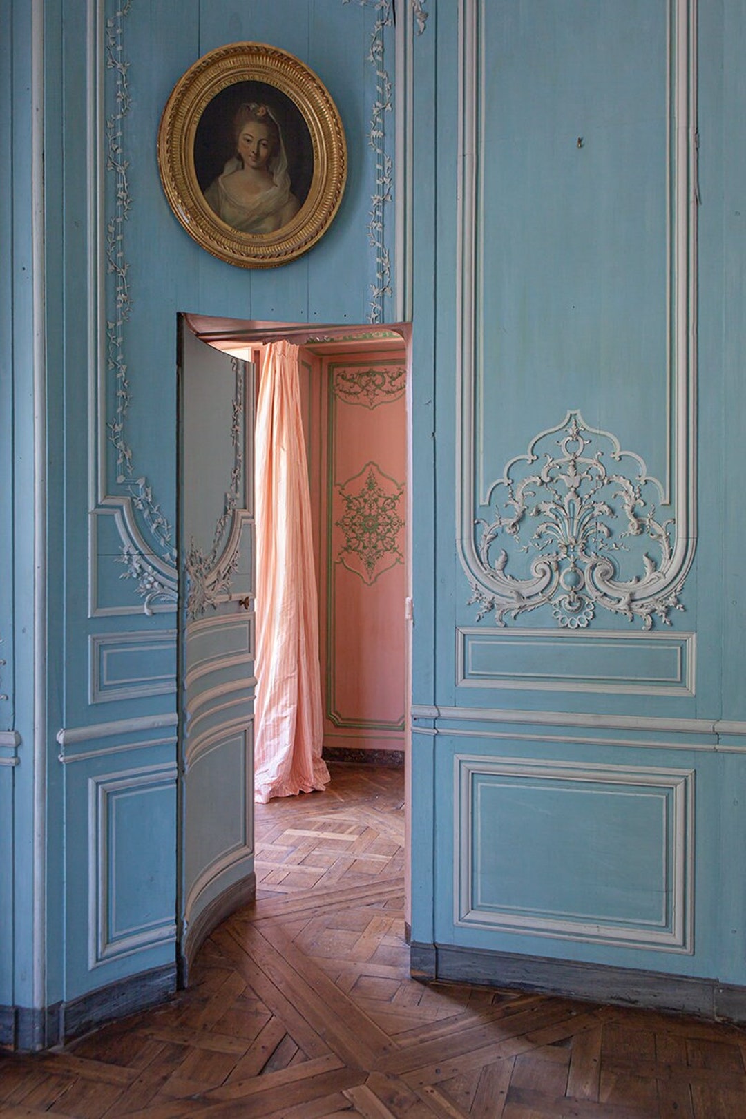 Photography of Blue and Pink Salons in an Abandoned Castle in France - Etsy