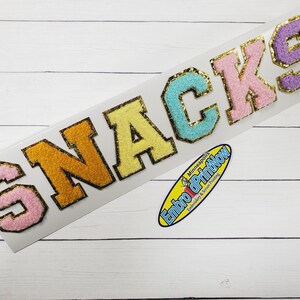 Snacks Letters Chenille and Glitter Border Desing Iron on Patch Iron on ...