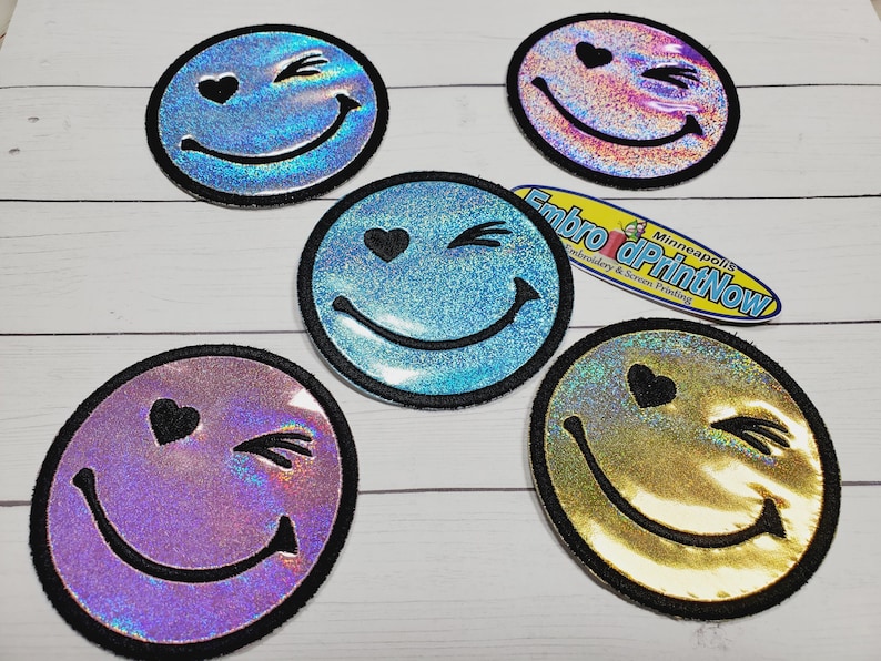 Smiley Face Iron on Hologram Patch Embroidered Patches for - Etsy