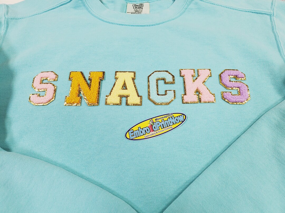 Snacks Letters Chenille and Glitter Border Desing Iron on Patch Iron on Letters - Etsy
