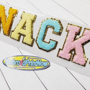Snacks Letters Chenille and Glitter Border Desing Iron on Patch Iron on Letters - Etsy