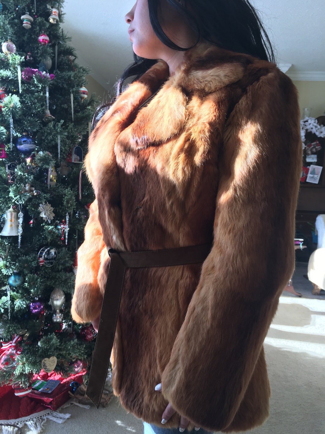 COAT Fur Genuine Rabbit Ladies Vintage Stunning Original Chestnut Brown ...