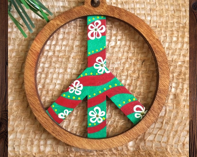 Peace Sign Ornament, Wood Peace Sign, Christmas Peace Sign, Groovy ...
