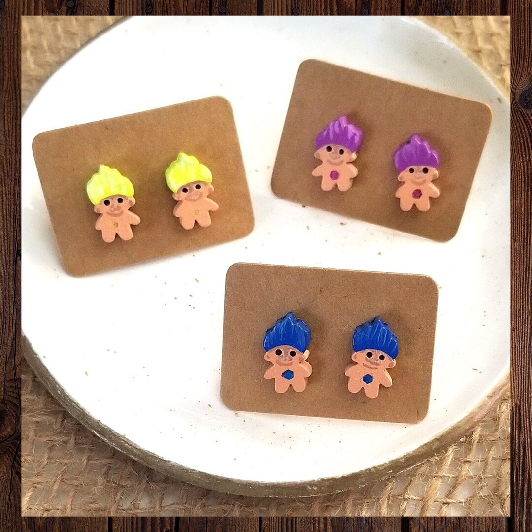 Troll Earrings, 90s Troll, Wooden Trolls, Troll Gift, 90s Earrings, 90s ...