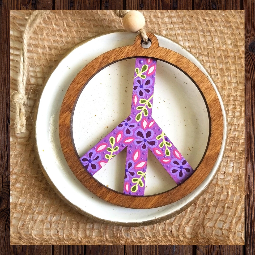 Peace Sign Ornament, Wood Peace Sign, Christmas Peace Sign, Hippie ...