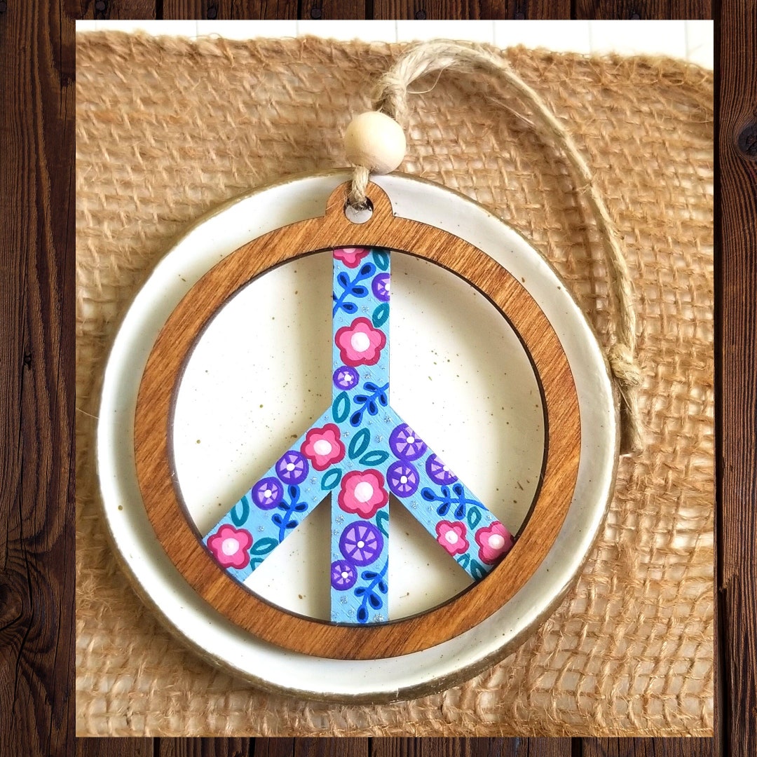 Peace Sign Ornament, Wood Peace Sign, Christmas Peace Sign, Hippie ...