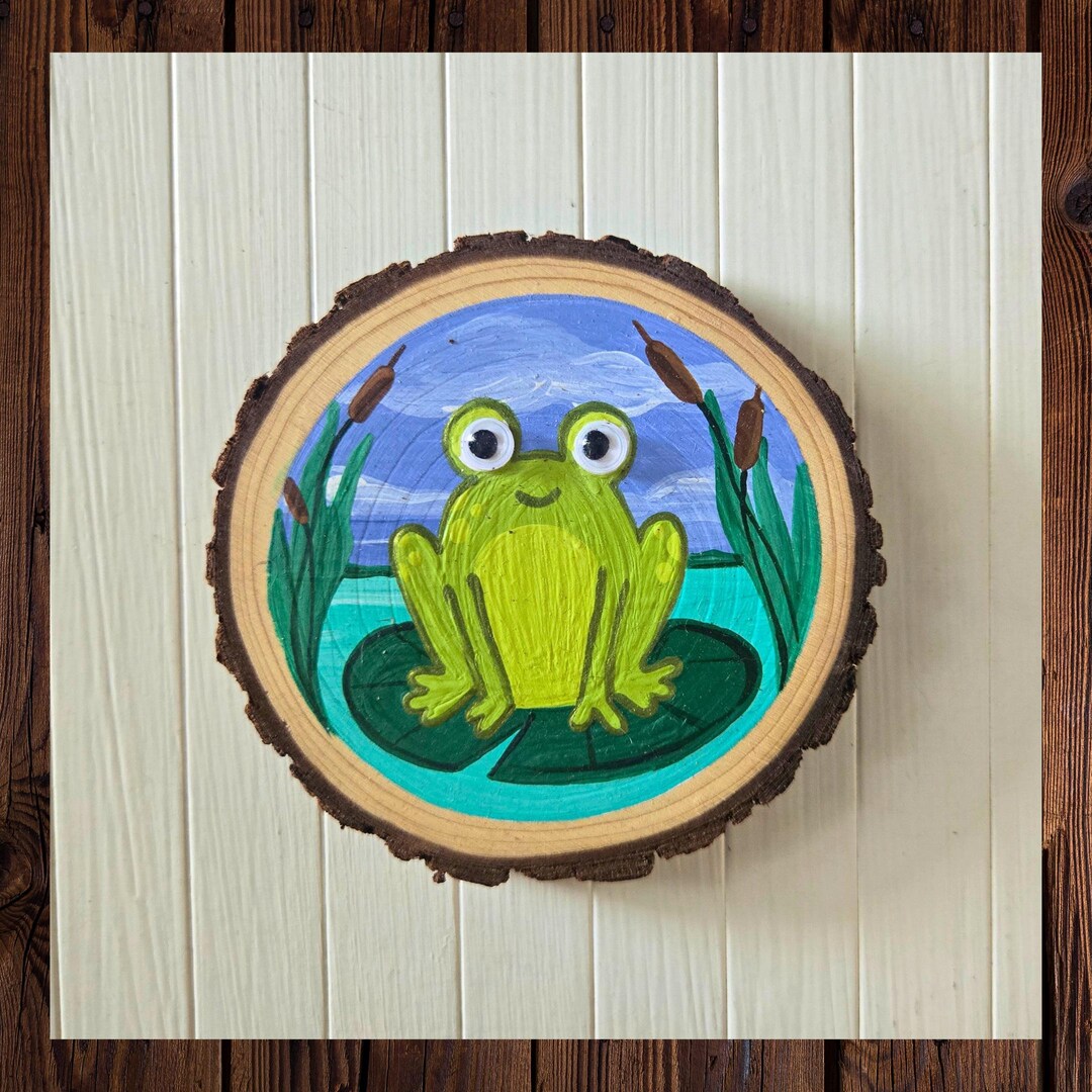 Frog Magnet, Frog Art, Frog Gifts, Hand Painted Magnet, Wood Slice Art ...