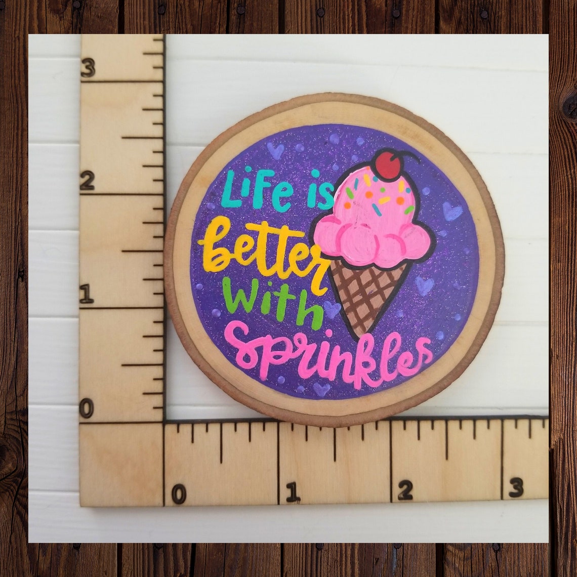 HAND PAINTED, Wood Slice MAGNET, Cupcake Magnet, Gift for Baker, Baking ...