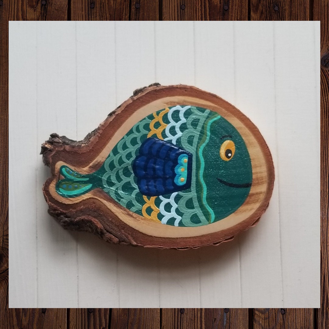 Fish Magnets, Folkart Fish, Painted Fish on Wood, Fish Painted on Wood ...