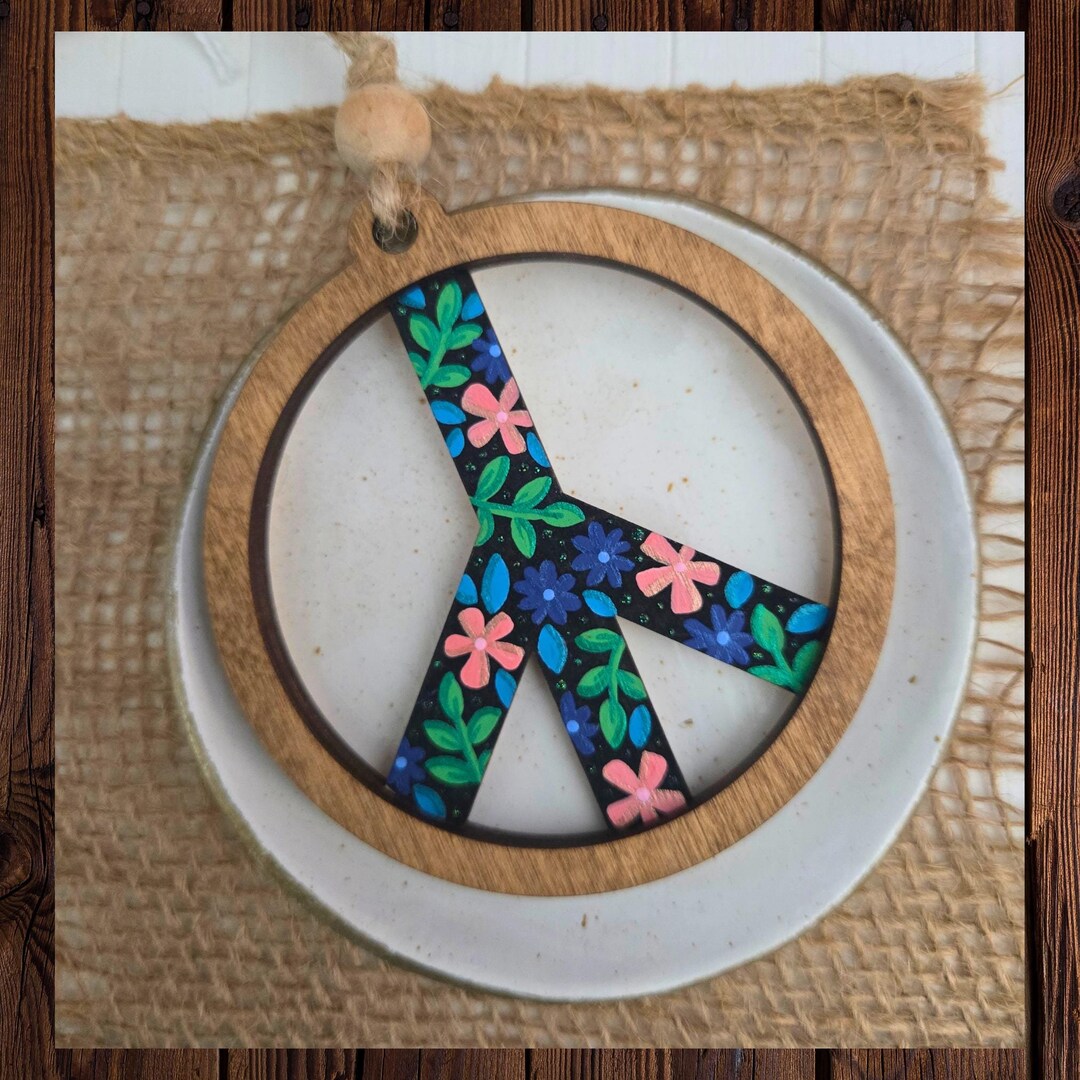 Peace Sign Ornament, Wood Peace Sign, Christmas Peace Sign, Hippie ...