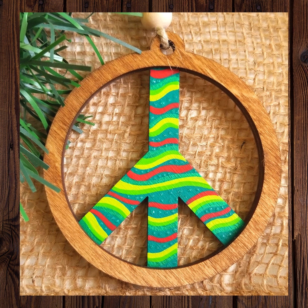 Peace Sign Ornament, Wood Peace Sign, Christmas Peace Sign, Groovy ...