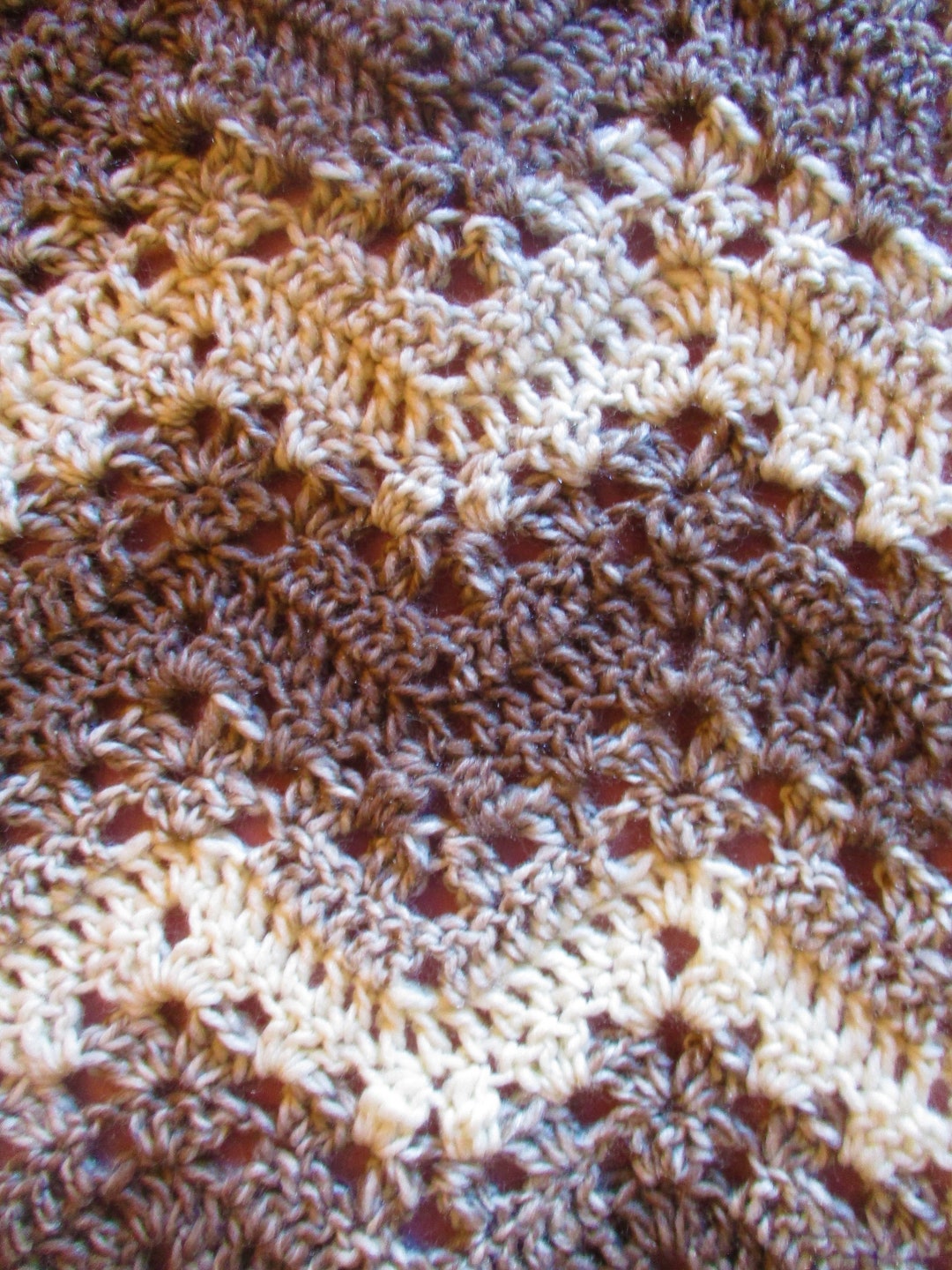 Hand Crochet Lap Afghan 28 X 38 Acrylic Wool Ripple, Cream and Taupe ...