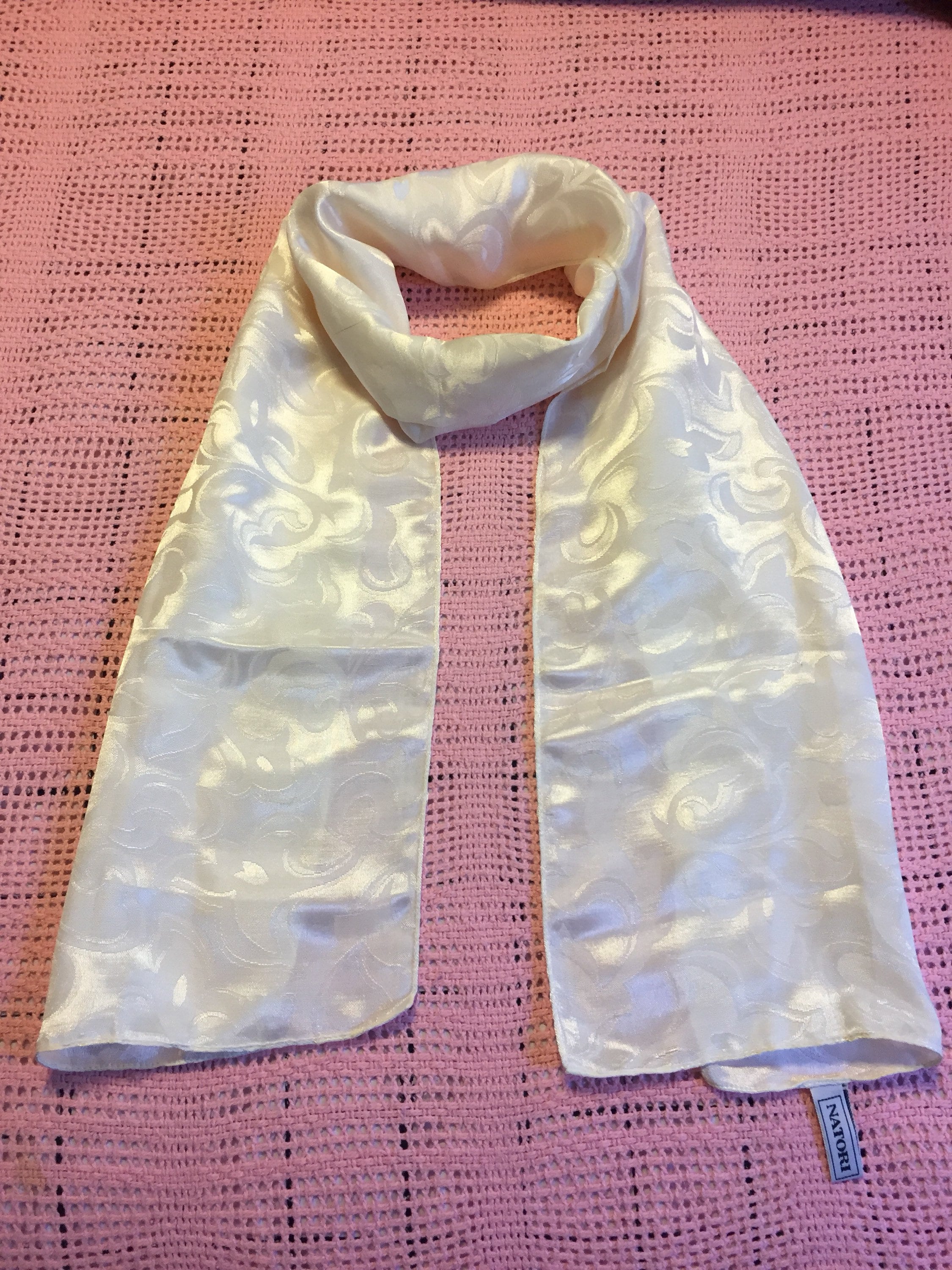Vintage 1990s Natori Iridescent White Scarf Made in Italy 11.5 X 60.5 ...
