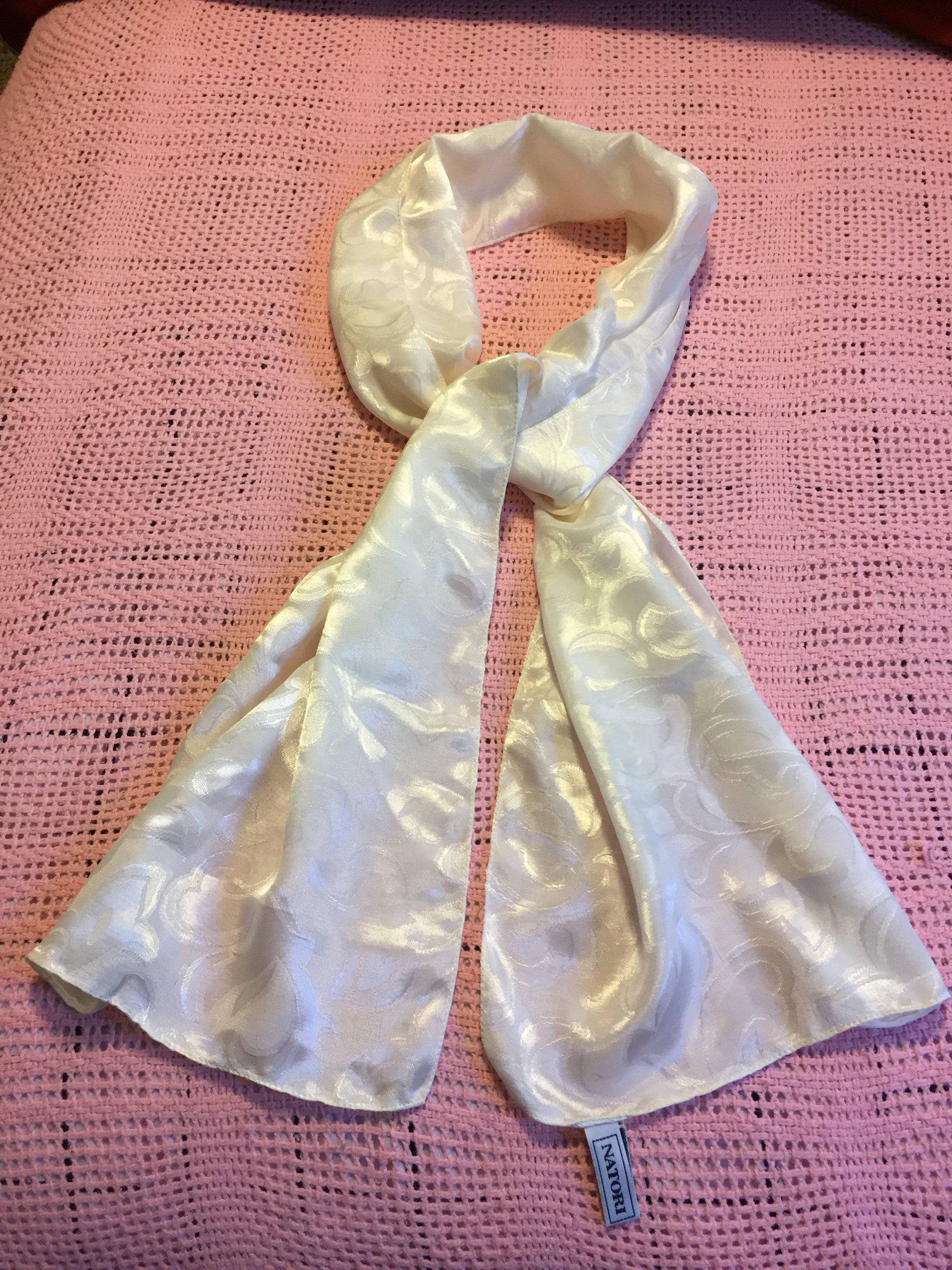 Vintage 1990s Natori Iridescent White Scarf Made in Italy 11.5 X 60.5 ...
