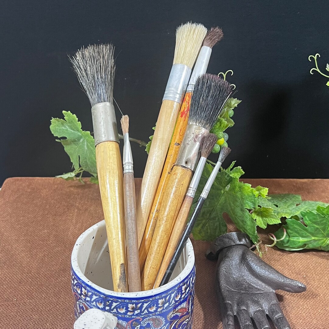Artist Paint Brush Collection of 7 Wood Handled Prop Atelier Art Studio ...