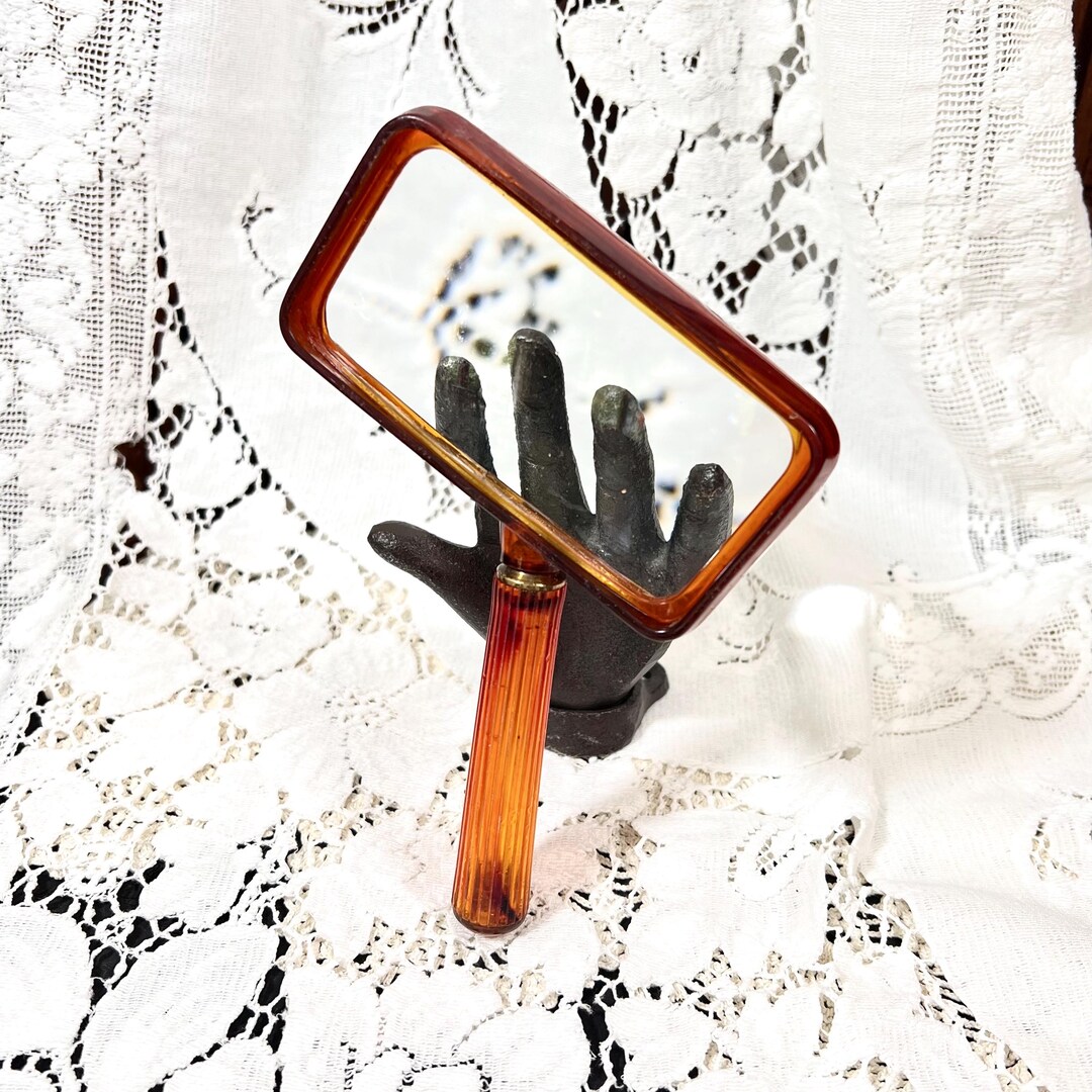 Handheld Magnifying Glass W/ Lucite Gold Brown Ridged Handle Vintage ...