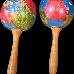 Vintage Maracas Spanish Musical Instrument Carved and Painted / Stained ...
