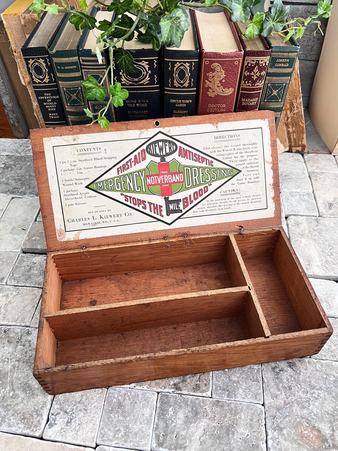 Wood Medical Box W/ Hinged Lid W/ Paper Label Kiewert First Aid ...