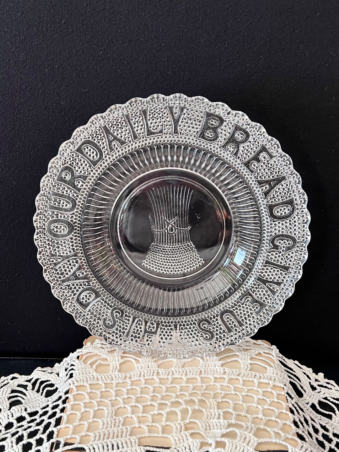 Antique EAPG Give Us Our Daily Bread Clear Round Plate W/ Wheat Shaft ...