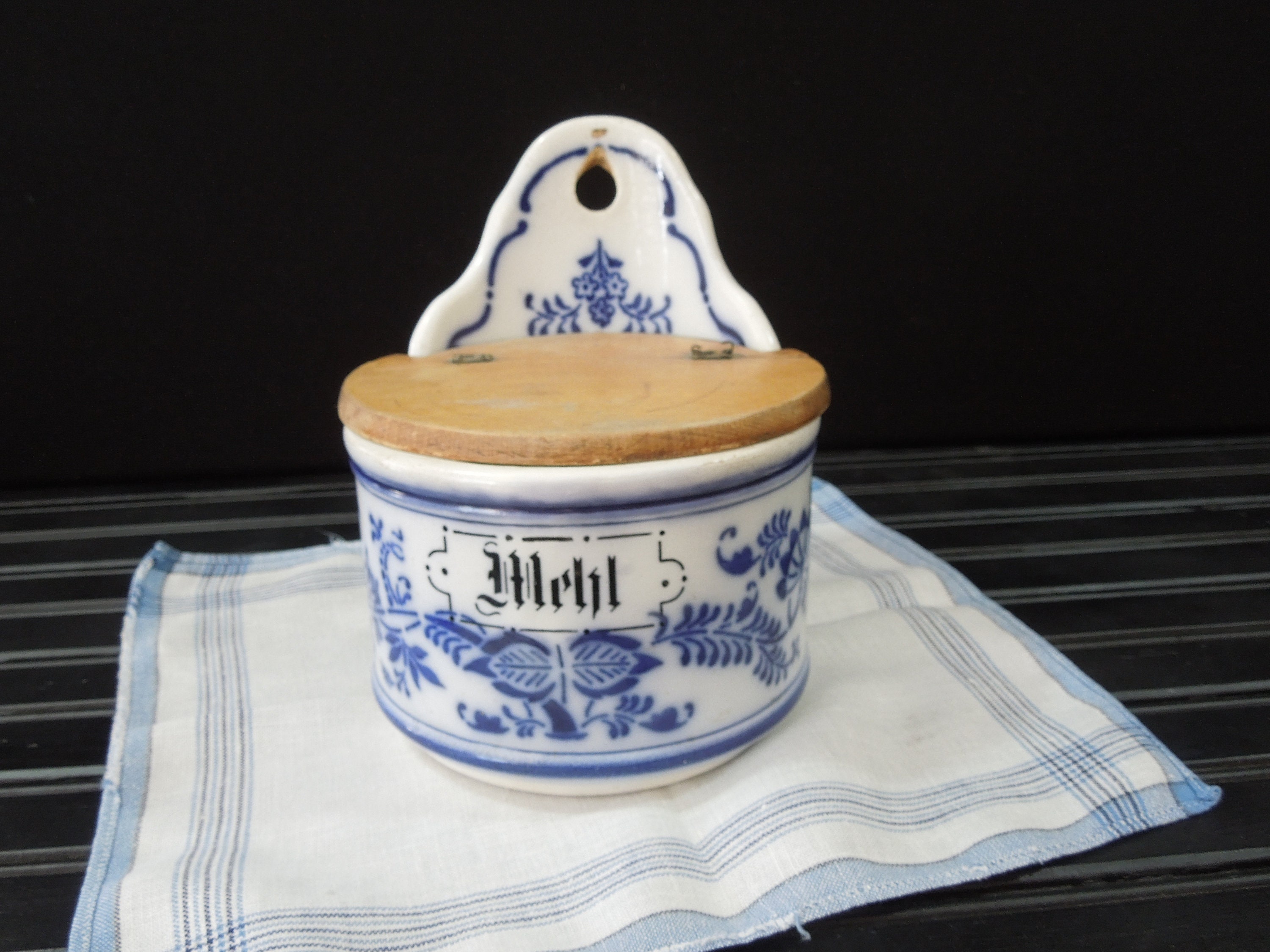 Stoneware Wall Hanging Mehl / Flour Cellar Blue White Antique - Etsy