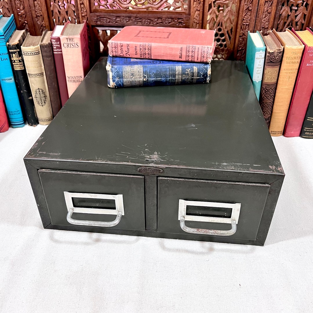 2 Drawer File by Cole Metal Card File Box Tabletop Storage - Double ...