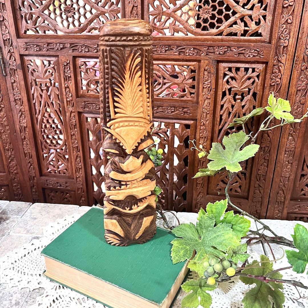 Carved Wood Tiki Figure for Your Tiki Bar - Vintage Wooden Figurine ...
