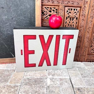 Exit Sign Metal Industrial Design Exit Sign Silver Steel W/ Red Plastic ...