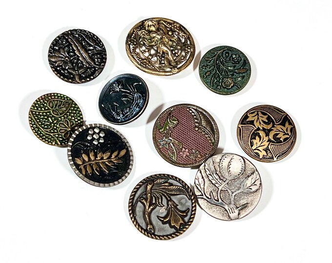 10 Metal Buttons W/ Raised Designs Mixed Lot - Collect, Rework, Sewing ...