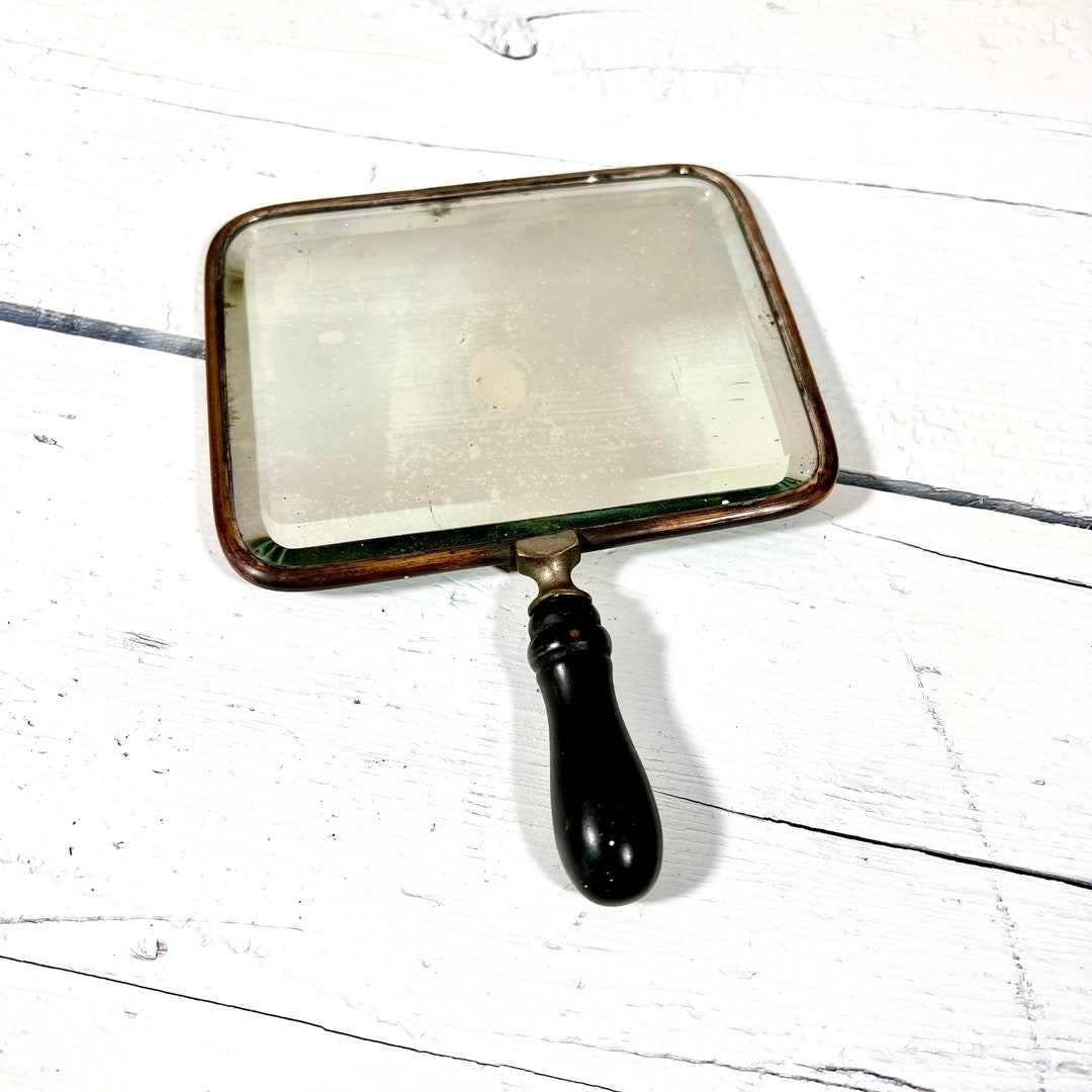 Mirror - Beveled Metal Framed Wood Handle Antique - Circa Early 1900's ...
